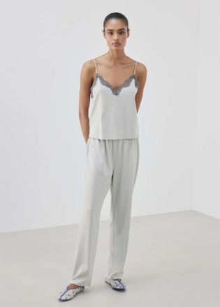 Mango Pantalon de pyjama coton lyocell uni gris - Femme - S - MANGO
