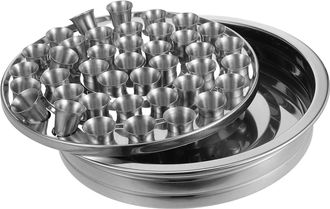 NUOBESTY Abendmahlsgeschirr Satz aus Langlebigem Edelstahl mit 40 Loch Tablett und 40 Bechern Stapelbar f&uuml;r Gottesdienste und Festliche Anl&auml;sse