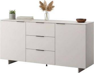 Dmora Neive Sideboard, Wohnzimmer-Sideboard mit zwei Fl&uuml;gelt&uuml;ren und drei Schubladen, vom Boden abgehoben, 180x42 h90 cm, Beige