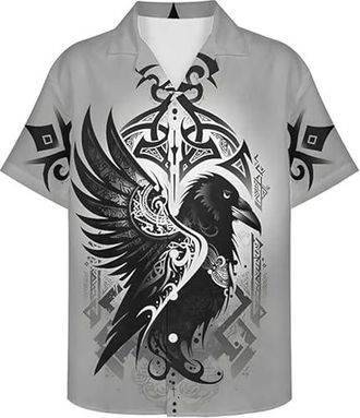 Keephen Viking Chemise Hawaiienne Femmes Hommes Viking Tatouage Impression 3D Chemise &agrave; Boutons Casual &Eacute;t&eacute; Chemisier Col &agrave; Revers Chemises