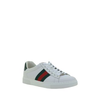 Gucci Leather with Web Stripe Sneakers - White
