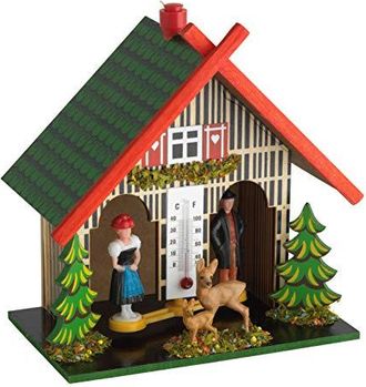 TFA Dostmann Wetterhaus aus Holz, 48.1501, Wetterhäuschen mit Regenmann und Sonnenfrau, Wettervorhersage, (L) 127 x (B) 76 x (H) 130 mm, mehrfarbig