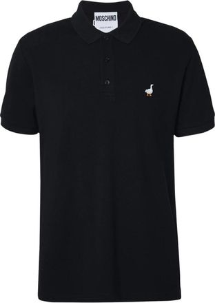 Moschino Homme, Tops, Noir, Taille: XL Cotton Piquet Polo Goose Embroidery