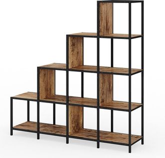 Vicco Raumteiler Fyrk, B&uuml;cherregal stehend, Eiche rustikal/Schwarz, 120 x 120 cm