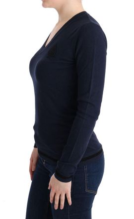 Costume National Womens Blue V-Neck Viscose Sweater Clothing