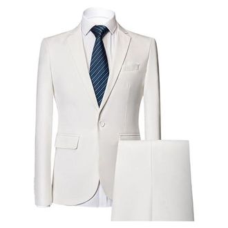 Generic Blazer 2 pi&egrave;ces pour homme &agrave; 1 bouton - Veste solide et pantalon - Blazer &agrave; revers crant&eacute; pour mariage, bal de fin dann&eacute;e, f&ecirc;te, blanc, 3XL