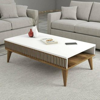 Dmora Wohnzimmertisch Capricorn, Niedriger Wohnzimmertisch, Kaffeeregal, Couchtisch für Sofa, 105x60h35 cm, Walnuss und Weiß, mit verstärkter Verpackung