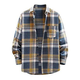 Generic Chemise &agrave; carreaux en flanelle - Chemise &agrave; carreaux en coton pour homme - Chemise &agrave; carreaux d&eacute;contract&eacute;e &agrave; manches longues pour homme - Chemise &agrave; car