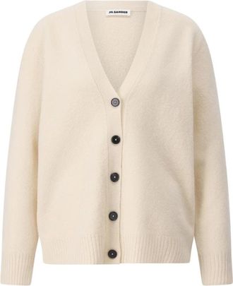 Jil Sander Femme, Pulls, Beige, Taille: 42 FR Cardigan en laine avec col en V