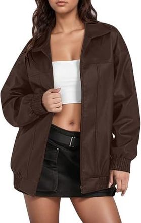 Generic Vestes pour femmes 2026 Veste &agrave; manches longues avec fermeture &eacute;clair et poche lat&eacute;rale, caf&eacute;, XXL