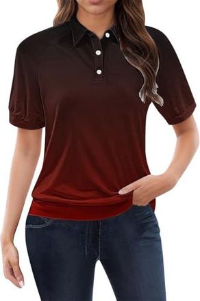 Generic Polo pour femme - Grande taille - Manches courtes - Boutons - Col en V - Sport - Décontracté - Golf - Tennis - Travail - Coupe féminine - Séchage rapi