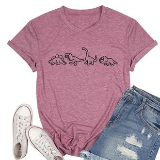 Generic T-shirts d&eacute;t&eacute; dinosaures pour femmes 2025 tendance sortir hauts amples mignons &agrave; manches courtes d&eacute;contract&eacute; lettre d&eacute;t&eacute; tendance T-shirts &agrave; col rond 