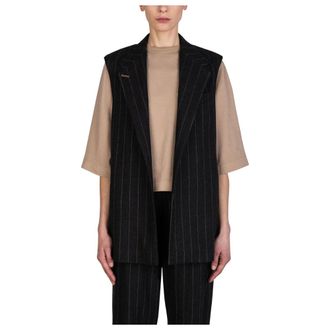 Alysi Femme, Vestes, Gris, Taille: 40 FR Gilet en Laine &agrave; Rayures Fines