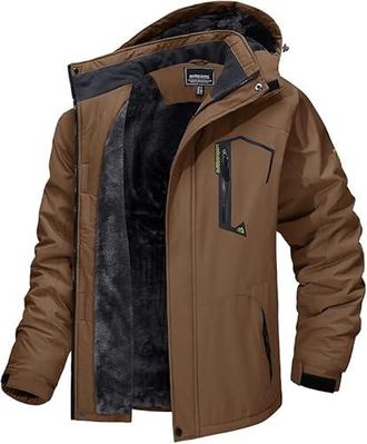 Magcomsen Manteau Ski Homme Veste Imperméable en Polaire Coupe-Vent Chaude Avec Multi-Poches et Capuche Détachable