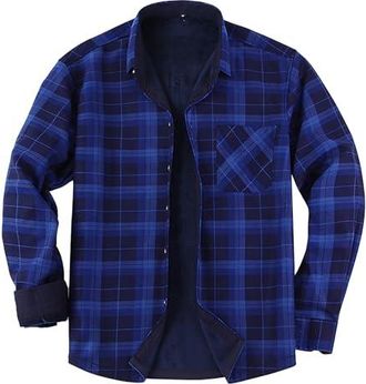 Generic Veste à carreaux pour homme Automne Hiver Épais Chaud Doublure Polaire Sherpa Rembourrée à Carreaux Grande et Grande Chemise Boutonnée Manches Longues