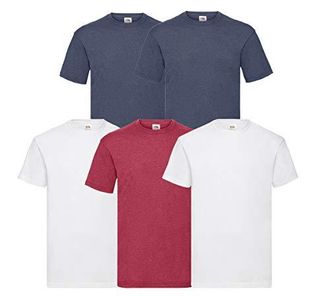 Fruit Of The Loom Valueweight Lot de 5 t-shirts Valueweight S, M, L, XL, XXL, XXXL, 3XL, différents ensembles de couleurs au choix, 2 blanc, 2 h. Bleu marine 1h. Rouge,