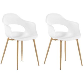 Beliani Lot 2 Chaises Scandinaves Assise en Plastique Blanc et Pieds effet Bois Design Tendance pour Salle &agrave; Manger au Style Nordique et Minimaliste Beliani