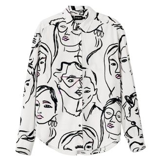 Desigual Damen Woman Woven Shirt Long Sleeve Blouse, Wei&szlig;, XL EU