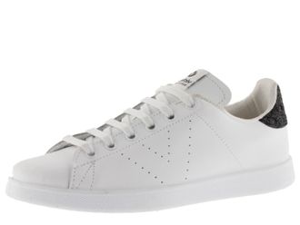 Victoria Low-Top Tennis Leder & Glitter-Ferse & Perforiertes Logo 1125104 für Damen Negro 36