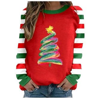 Generic Sweat De Noel Femme Sweat-Shirt FéMinin sans Capuche Col Rond Imprimé Motif Joyeux NoëL Pull-Over Ajusté Manches Longues Haut DéContracté Chemise DEnt