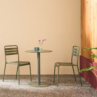 Sweeek Table de jardin bistrot ronde acier + 2 assises &Oslash;60cm kaki - Orea + Am&eacute;lia