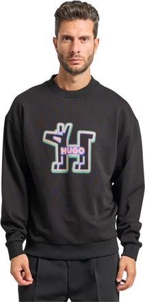 HUGO BOSS Homme, Sweatshirts et sweats à capuche, Noir, Taille: XL Pull Noir avec Imprimé Chien et Col Rond