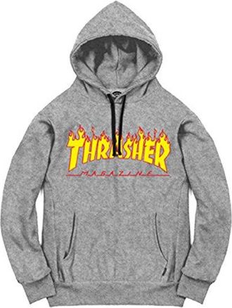 Thrasher Truflp05754 Sweat à Capuche, Gris (Gris chiné/Flamme), M Homme