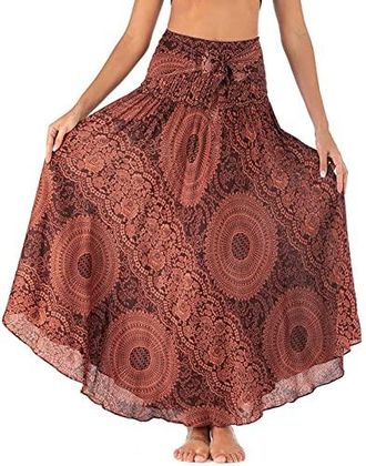 Feoya Jupe Longue Femme Été Robe Style Ethnique 2 en 1 Imprimé Maxi Jupe Vacances Plage Ajustable Vêtements - Couleur 22