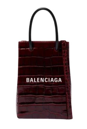 Balenciaga Red Croc Embossed Leather Phone Holder