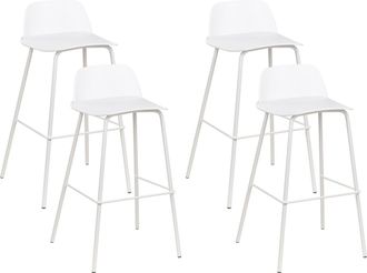 Beliani Barhocker 4er Set wei&szlig; aus Kunststoff/Metall f&uuml;r Esszimmer K&uuml;che Mora