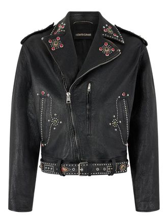 Roberto Cavalli veste de moto &agrave; ornements de clous - Noir