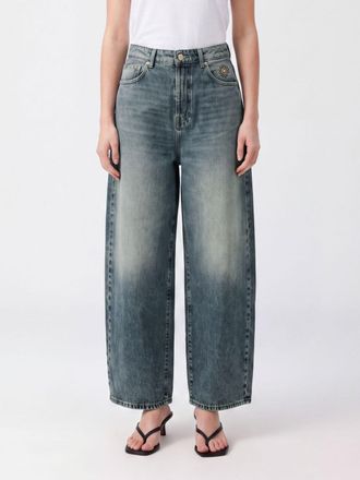 HTC Jean large taille mi-haute en denim de coton &agrave; 5 poches