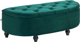 HOMCOM Banc de Rangement, Coffre de Rangement Design capitonn&eacute; Demi-Cercle Bout de lit avec rev&ecirc;tement Velours, Pieds en Bois dh&eacute;v&eacute;a, pour Salon, Chambre, en