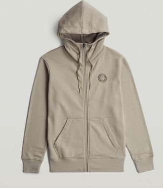 G-Star Round Logo Hoodie Zip Sweater - Beige - Herren