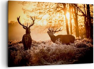 Arttor Wandbilder Dekoration Wohnzimmer Deer Heidekraut Tier Bilder auf Leinwand 120x80cm Leinwandbild Schlafzimmer K&uuml;che Deko Wand Kunstdruck Art Gro&szlig; XXL W