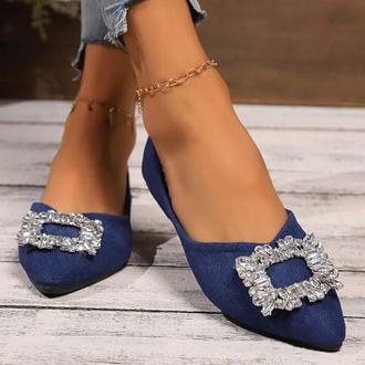 Generic Ballerines plates d&eacute;contract&eacute;es &agrave; bout pointu pour femme - Couleur unie - &Eacute;l&eacute;gantes et classiques - Avec strass - L&eacute;g&egrave;res et confortables - Pour le tr