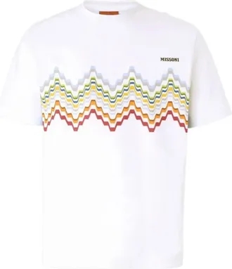 Missoni Homme, Tops, Blanc, Taille: M T-shirt en coton &agrave; col rond avec logo