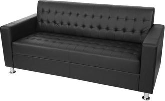 Hhg 3er Sofa Pori, Couch Loungesofa, Kunstleder, Metall-F&uuml;&szlig;e 180cm schwarz