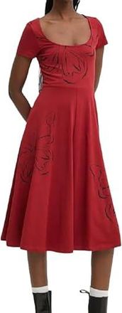Desigual Robe en Tricot à Manches Courtes pour Femme, Rouge, Taille XS