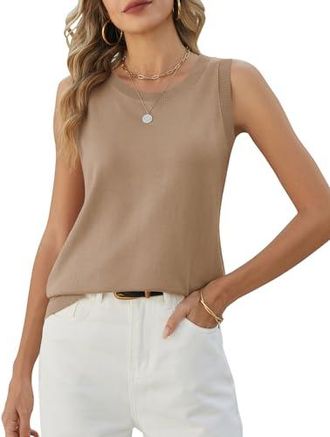 Zeagoo D&eacute;bardeur pour femme sans manches en tricot - Col rond - Basique - Gilet d&eacute;t&eacute; d&eacute;contract&eacute;, kaki, XXL