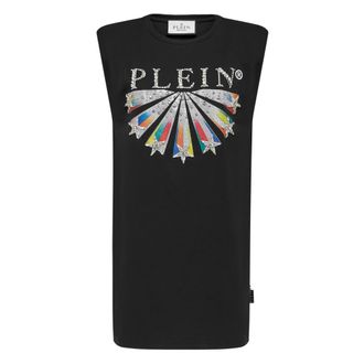 Philipp Plein Femme, Robes, Noir, Taille: 40 FR T-Shirt Dress Stars with Crystals
