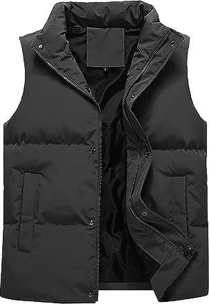 Generic Gilet de surv&ecirc;tement pour homme sans capuche - Gilet en duvet chaud - Col montant - Gilet matelass&eacute; avec fermeture &eacute;clair - Manteau dhiver uni - Avec 