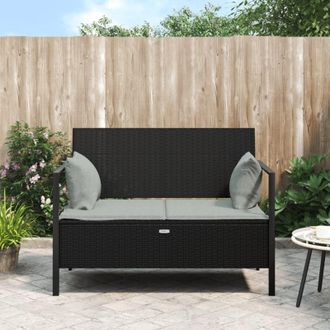 Festnight Gartenbank Rattan mit Stauraum 2-Sitzer Gartensofa Wetterfest Balkon Sofa Schwarz