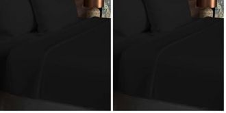 Soleil d'Ocre Soleil dOcre Flaches Blatt, Baumwolle, Schwarz, 240 x 290 cm (Packung mit 2)