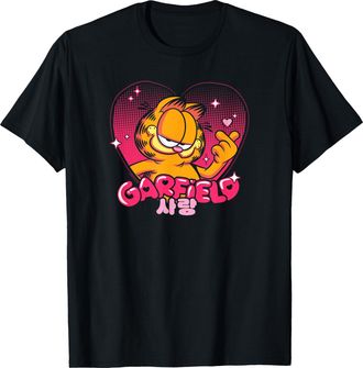Garfield K-Pop Heart Bubble Letters Cute Cat Cartoon T-Shirt