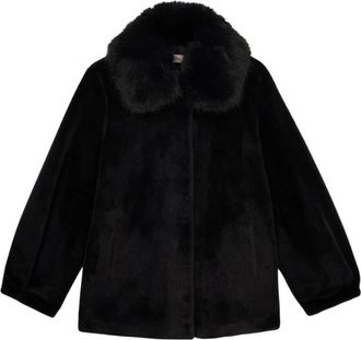 Oltre Femme, Vestes, Noir, Taille: 42 FR Manteau court en tissu doux