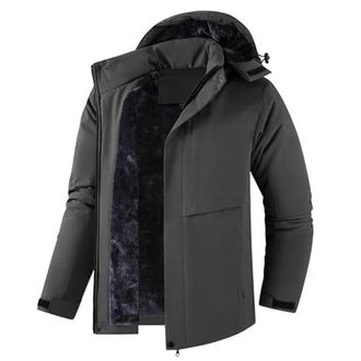 Generic Parka à capuche épaisse en polaire chaude pour homme, pour la randonnée, les sports de plein air, fermeture éclair, col montant, Gris 9, XXL