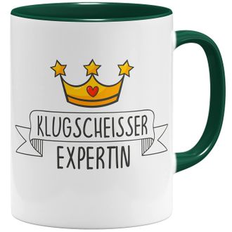 OM3 witzige Klugscheisser Expertin Tasse f&uuml;r alle Besserwisser Statement | Keramik Becher | 11oz 325ml | Beidseitig Bedruckt | Gr&uuml;n