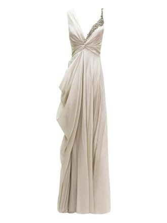 Gemy Maalouf asymmetrical draped maxi dress - Tons neutres