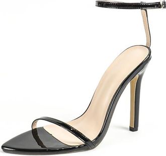 Generic Sandales &agrave; Talon Aiguille Femme 11cm Noir Bout Ouvert Bride Cheville Cuir PU Verni Ligne Minimaliste Semelle Anti-D&eacute;rapant,Noir,40 EU